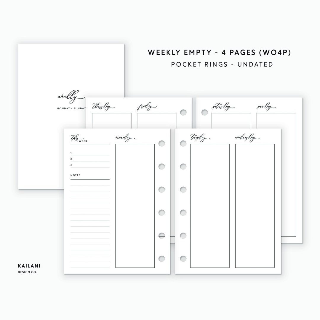 Pocket Rings Weekly Planner Inserts, Minimalist Undated (PDF Pattern ...