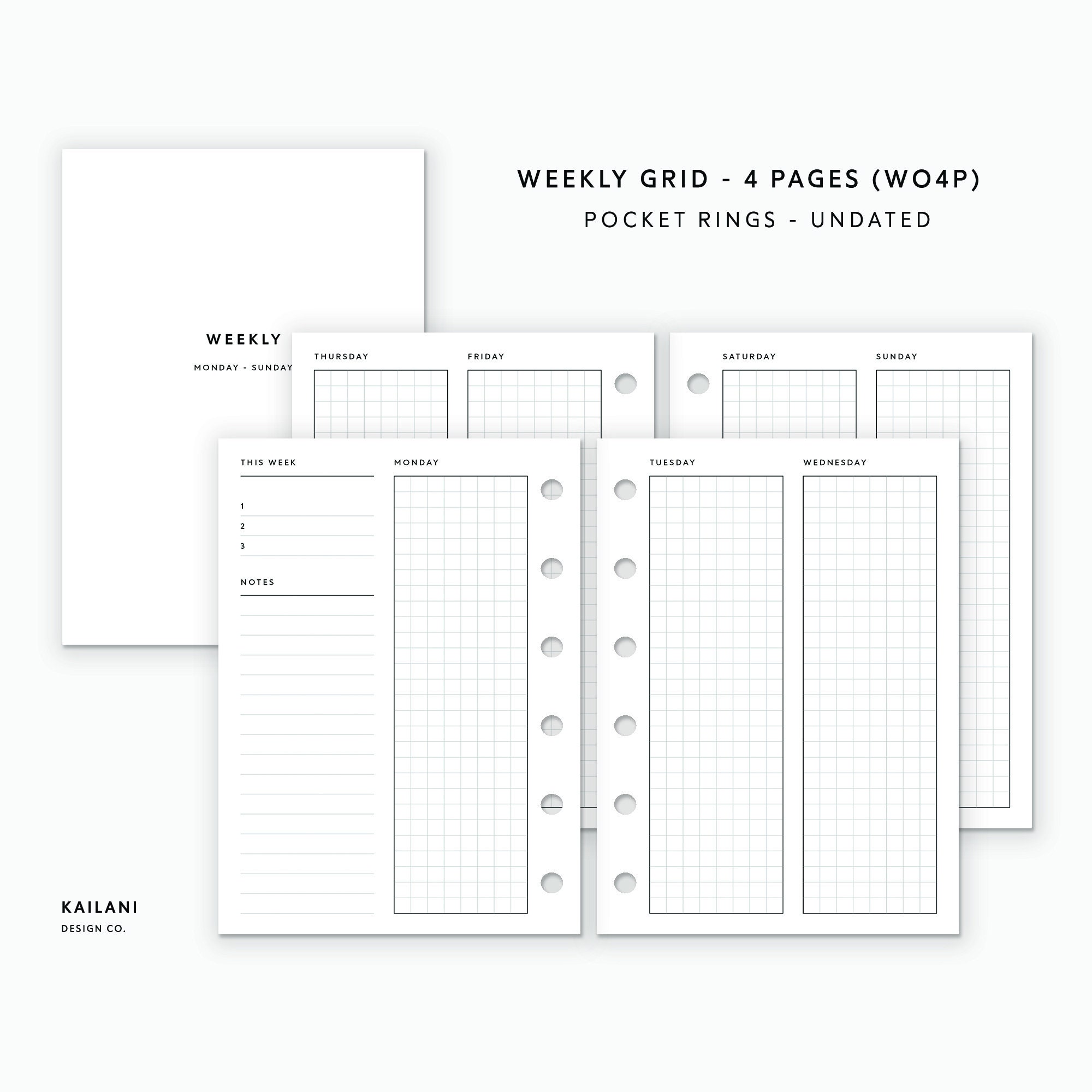 Pocket Rings Inserts Weekly Planner Inserts Weekly Agenda | Etsy