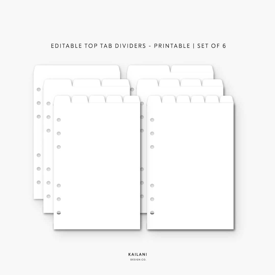 Personal Editable Dividers, Printable Divider Tabs, Top Tab Dividers ...