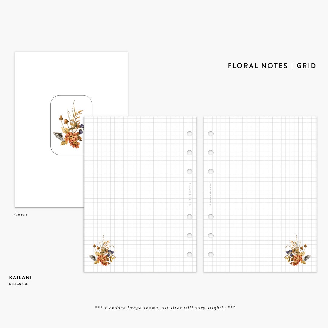 Personal Wide Floral Notes GRID, Grid, Grid Inserts, Notes, Journal, To ...