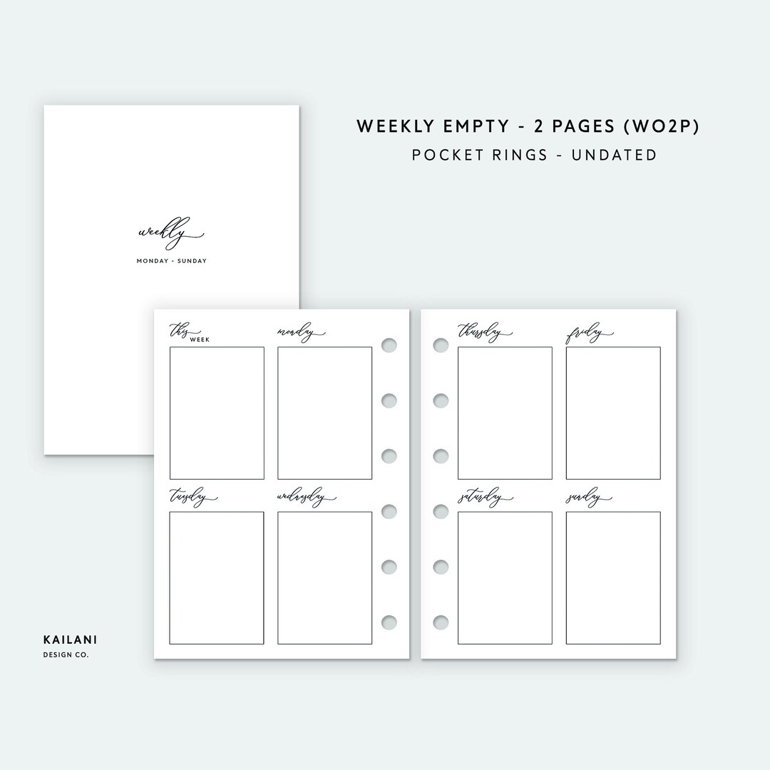 Pocket Rings Inserts, Weekly Planner Inserts, Weekly Agenda, Printable ...