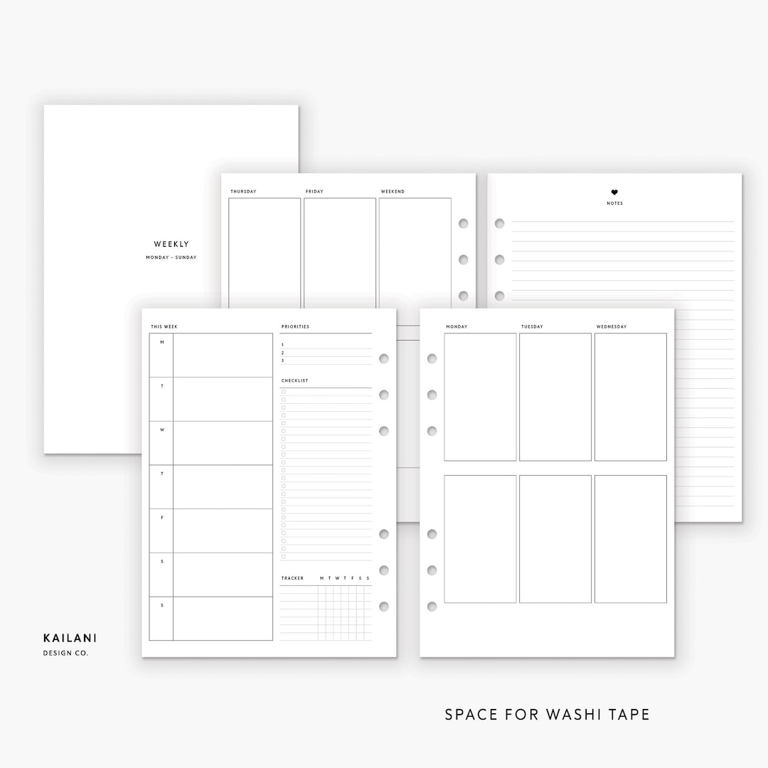 B6 Rings Weekly Planner Inserts, WO4P, Erin Condren Inserts, Week on 4 ...
