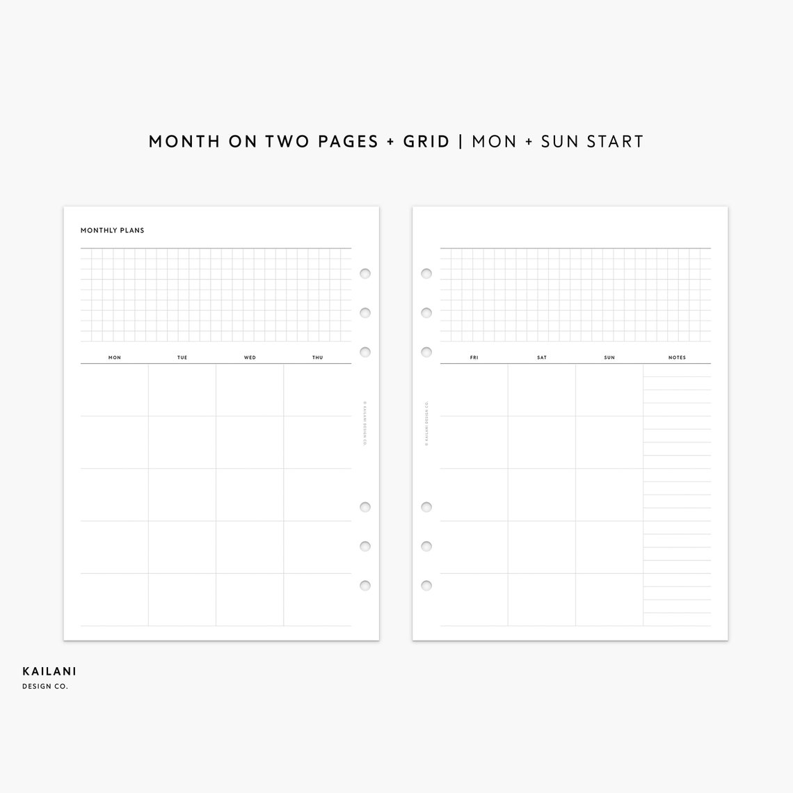 A5 Monthly Planner Printable Insert, UNDATED Month on Two Pages ...