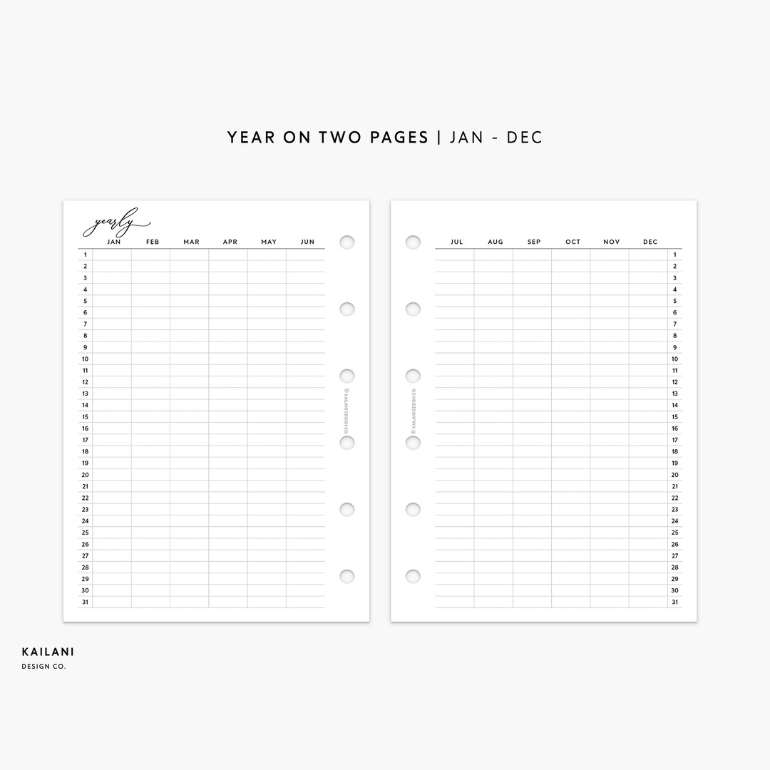 Pocket Year at A Glance, Year on 2 Pages, Undated Yearly Agenda, Yearly ...