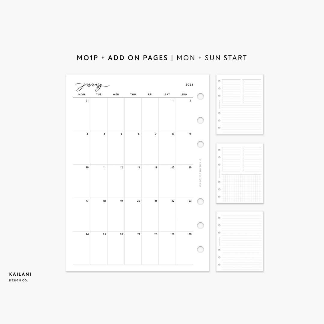 2022 Dated Monthly Planner A6 Insert Printable Month on One - Etsy