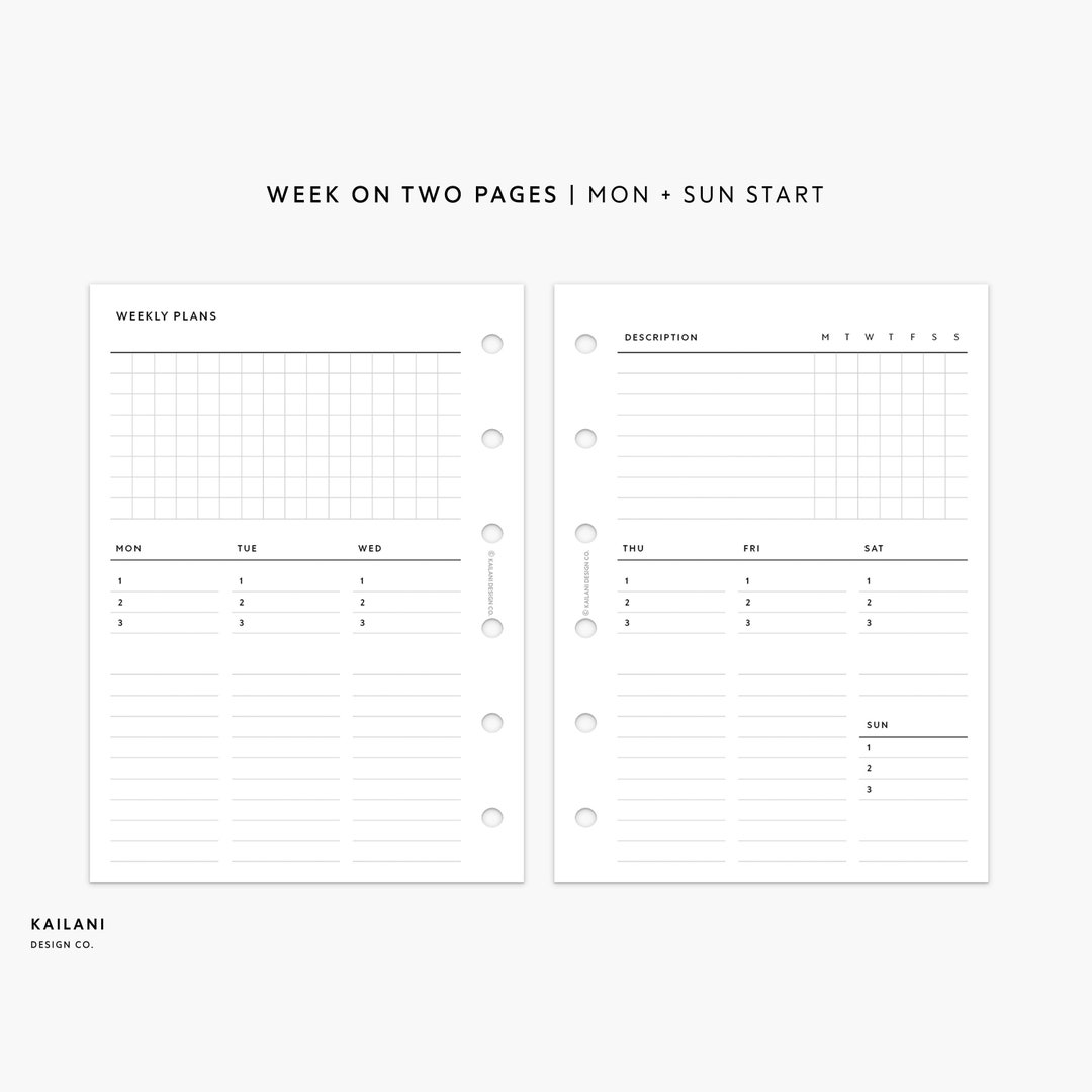 Pocket Rings Planner Inserts, Week on Two Pages (PDF Pattern) - Etsy