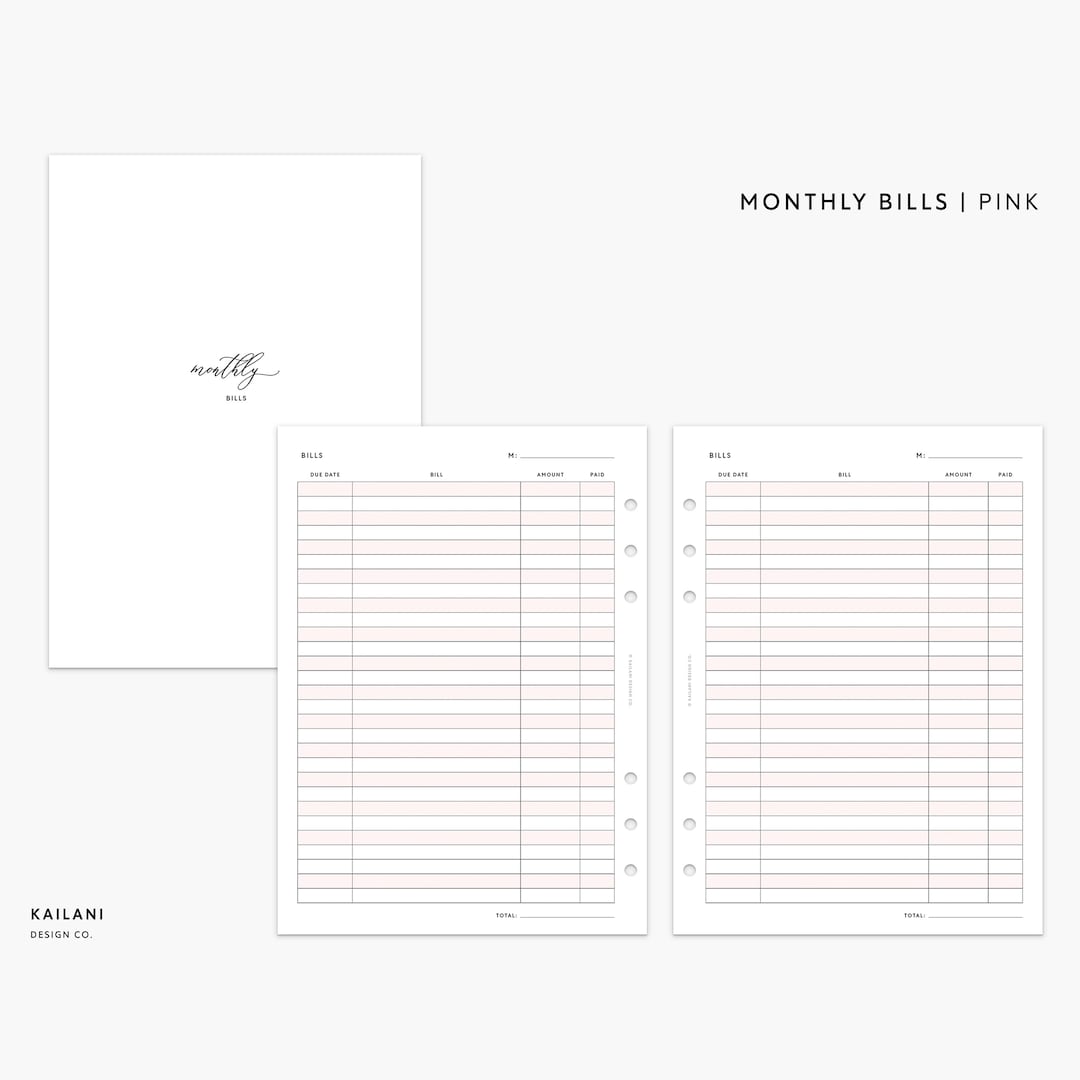 A5 Monthly Bills Tracker, A5 Monthly Expenses, Bills Totals, Bills ...