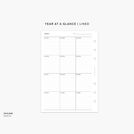 Personal Wide Insert Year at A Glance Important Dates - Etsy