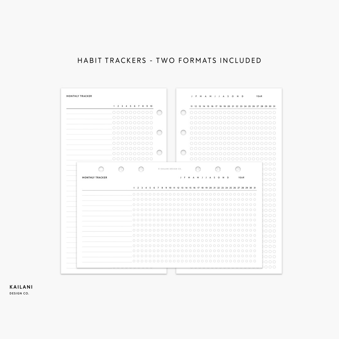 Personal Habit Tracker, Monthly Tracker, Goal Tracking, 2 Designs ...