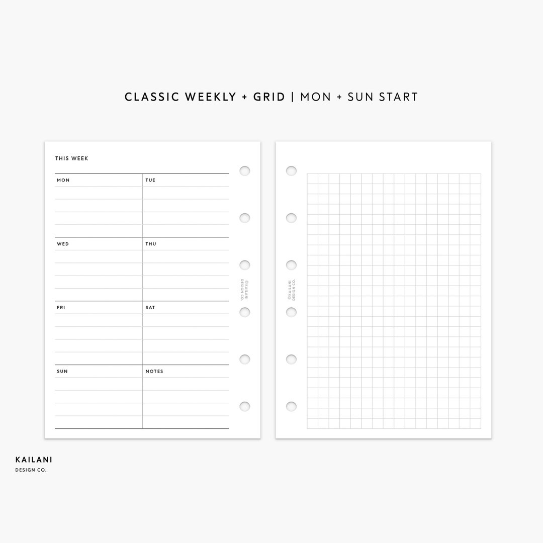 Pocket Rings Inserts, Week on One Page, Pocket WO1P, Week on Two Pages ...