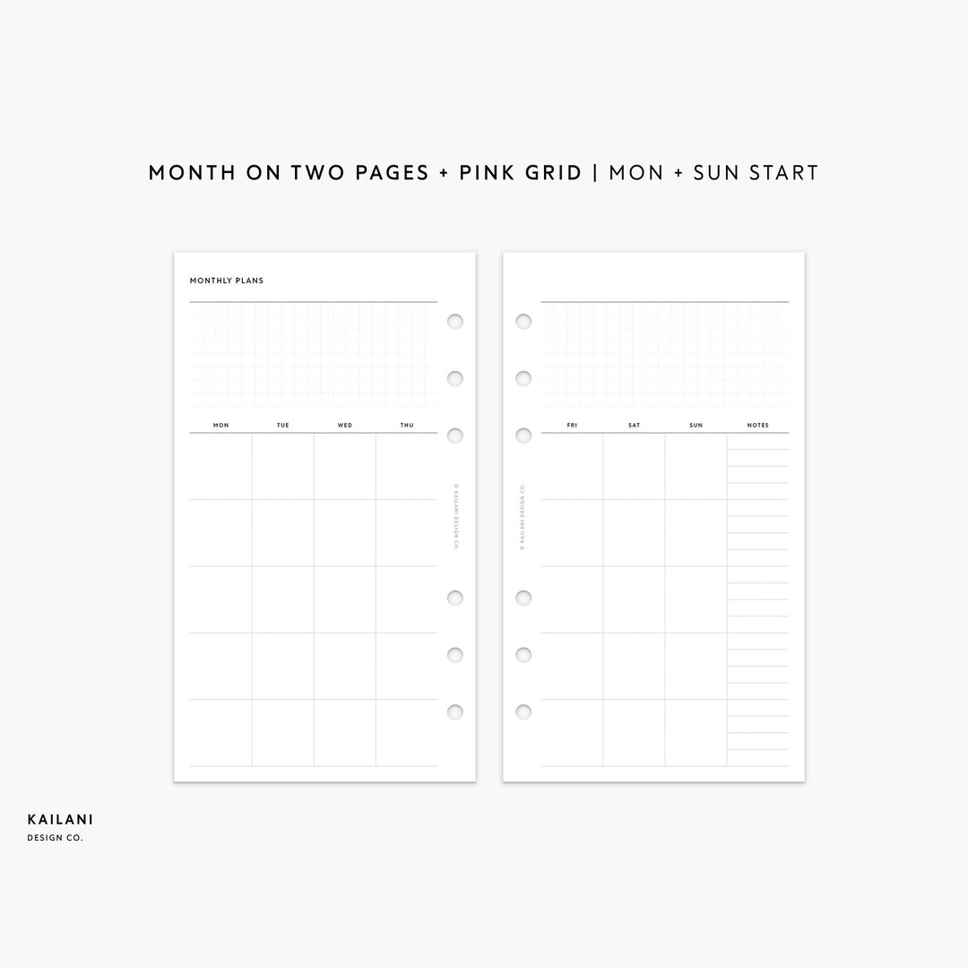 UNDATED Personal Monthly Planner Inserts, Personal Month on Two Pages ...