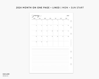 B6 2024 Monthly Insert Printable, 2024 Dated Insert, Month on Two Pages, B6 Rings, B6 2024 ...