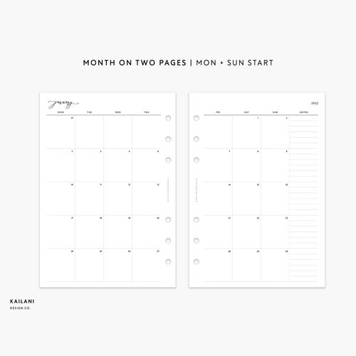 Monthly Overview Personal Wide Printable Planner Inserts - Etsy
