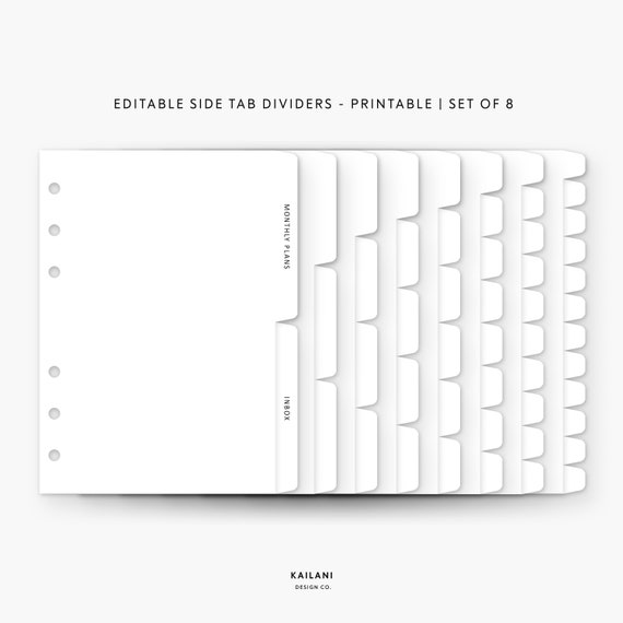 A6 Editable Dividers Printable Divider Tabs Side Tab - Etsy
