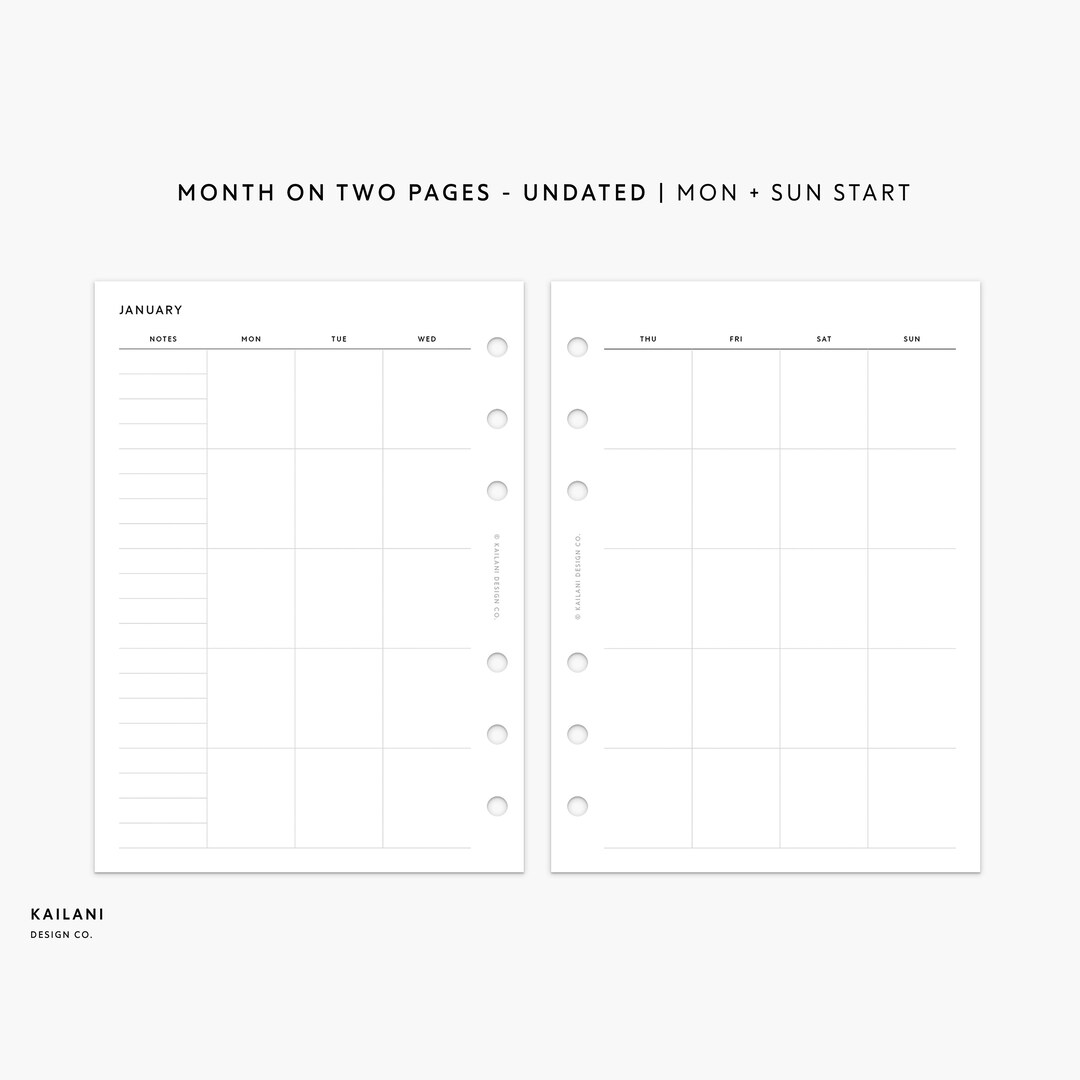 A6 Undated Monthly Planner Insert, Minimalist Printable (PDF Pattern ...
