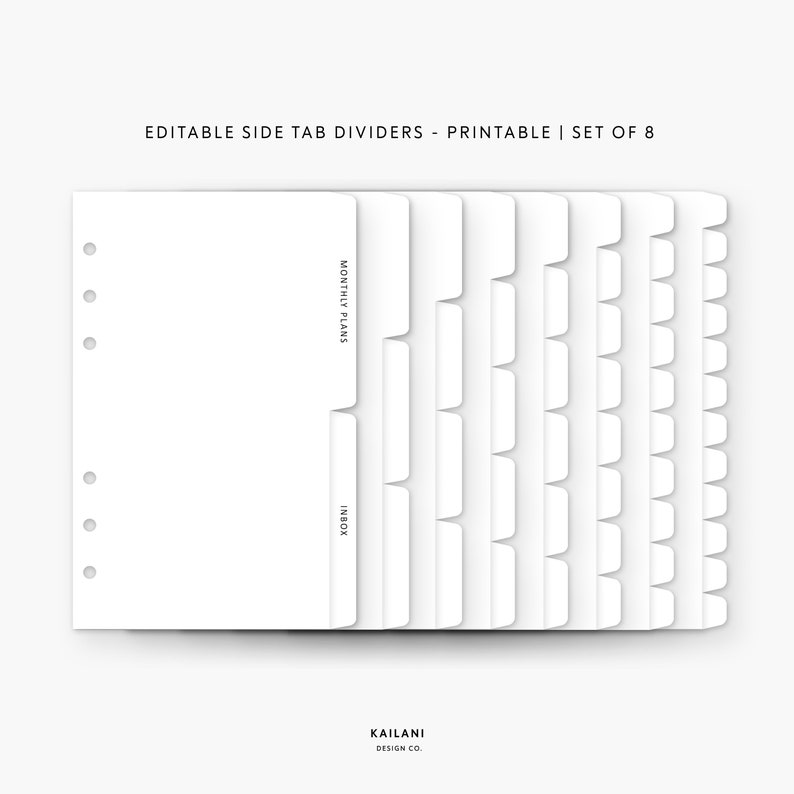 Personal Editable Dividers Printable Divider Tabs Side Tab - Etsy