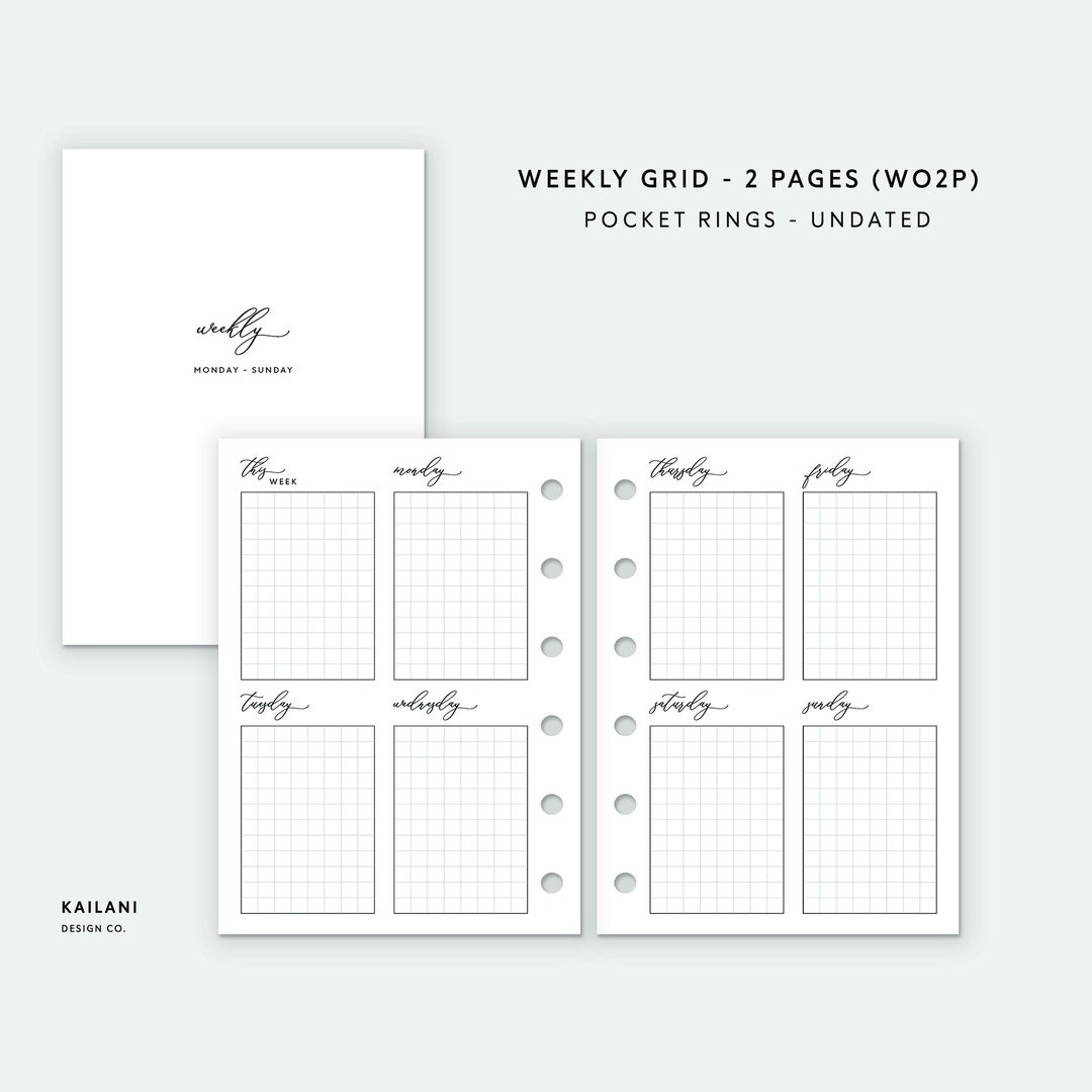 Pocket Rings Inserts, Weekly Planner Inserts, Weekly Agenda, Printable ...