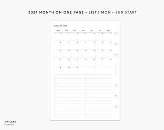 Personal Wide 2024 Dated Monthly Planner, Personal Wide Inserts, Month on One Page, 2024 Monthly ...