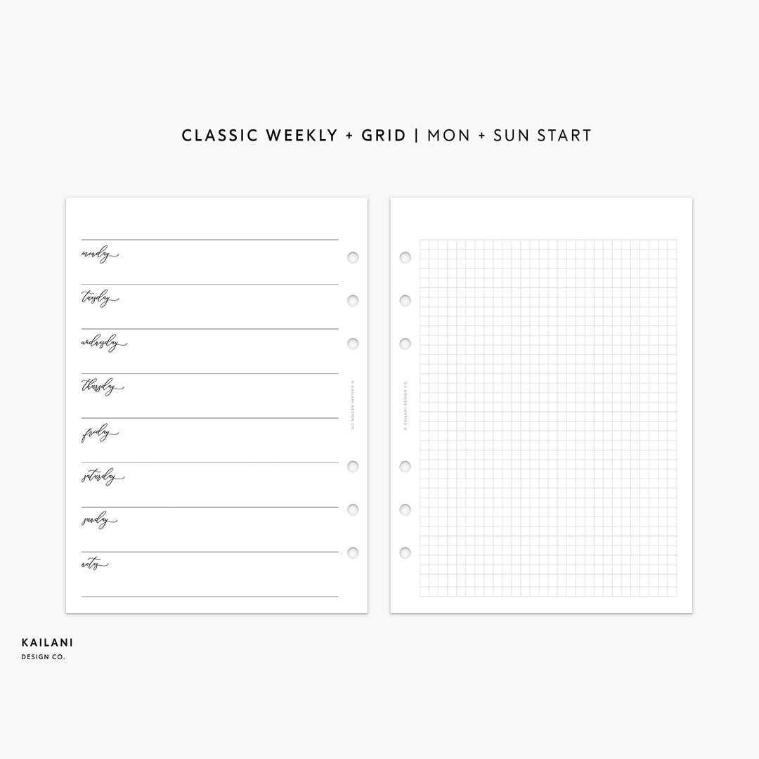 B6 Rings Undated Weekly Planner Inserts, Week on One Page, WO1P, WO2P, Printable Weekly Planner ...