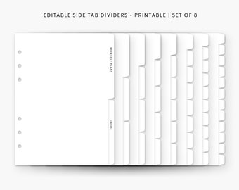 Pocket Editable Dividers, Printable Divider Tabs, Side Tab Dividers Set ...