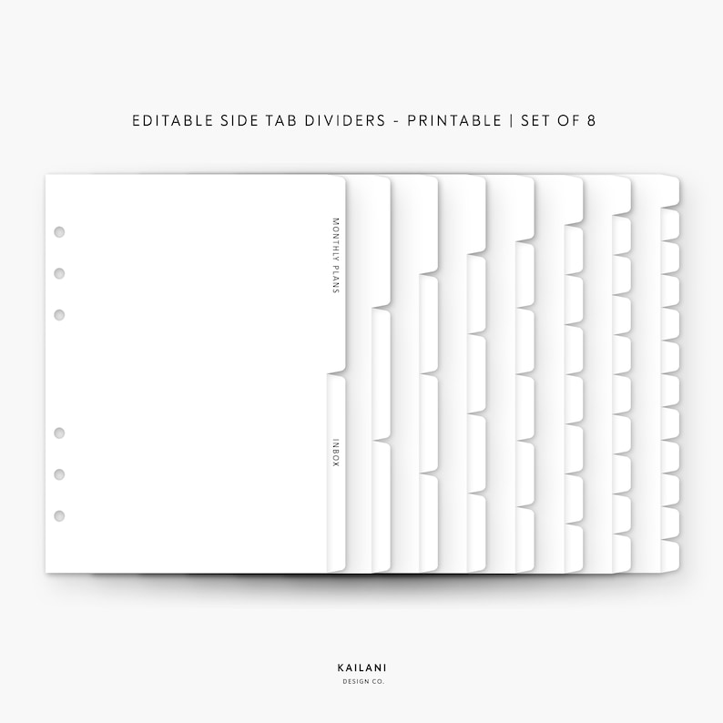 A5 Editable Dividers, Printable Divider Tabs, Side Tab Dividers - Set ...