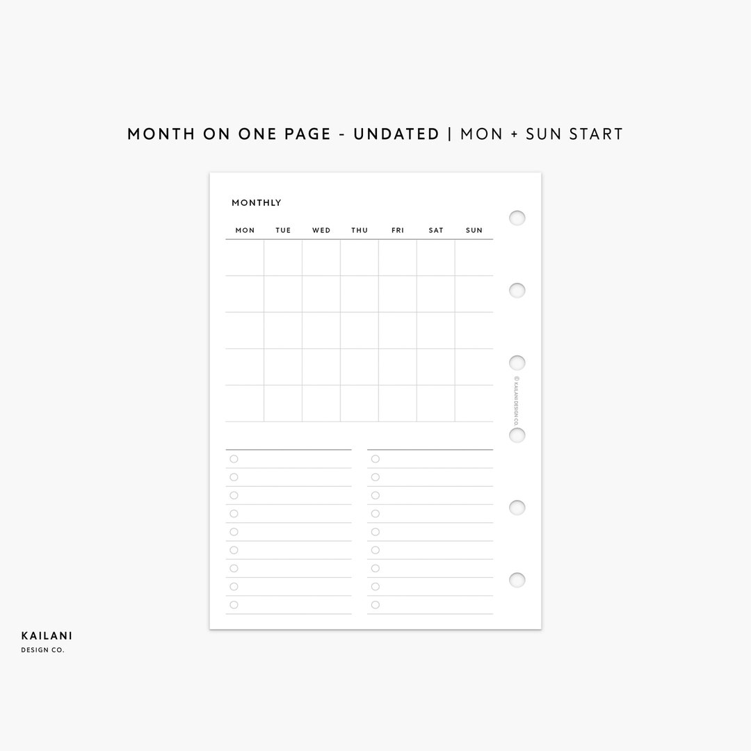 Pocket Size Month on One Page Printable, MO1P, Monthly Planner ...