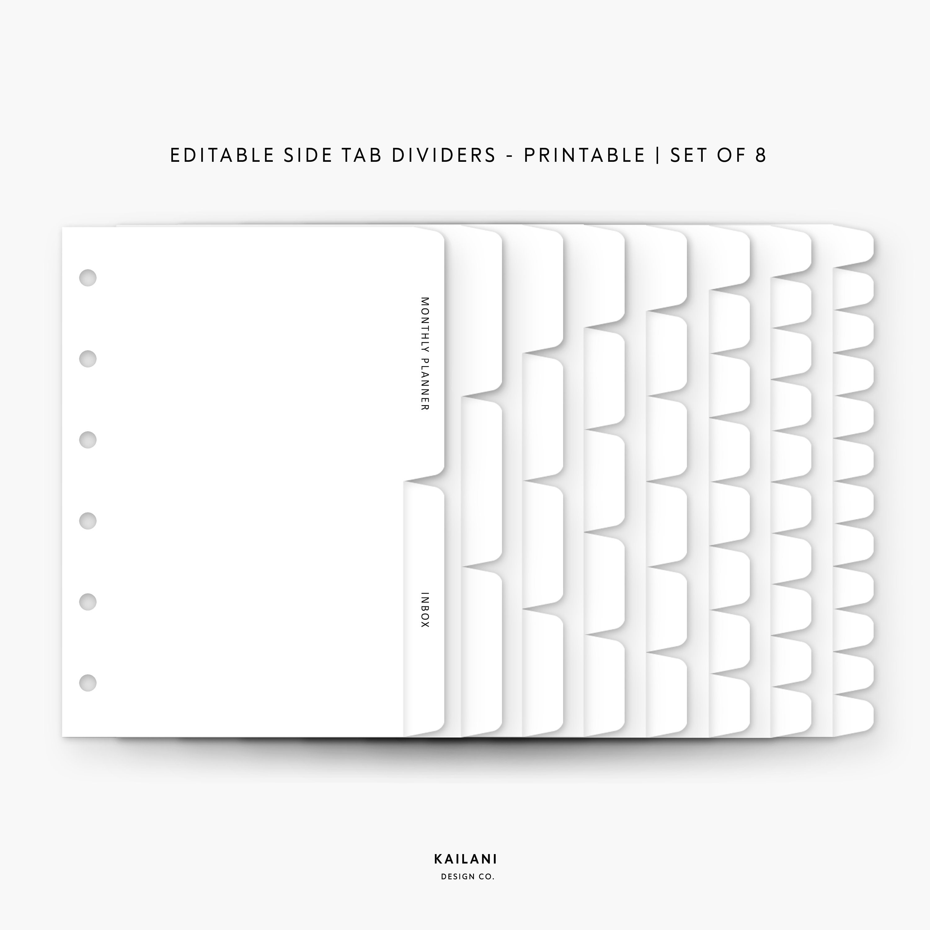 Pocket Editable Dividers Printable Divider Tabs Side Tab - Etsy