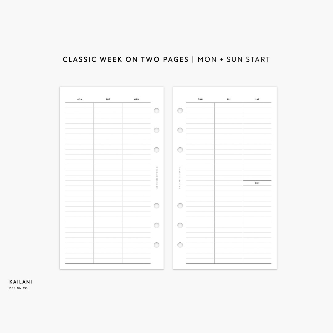 Personal Undated Weekly Inserts Printable, Week on Two Pages, WO2P ...