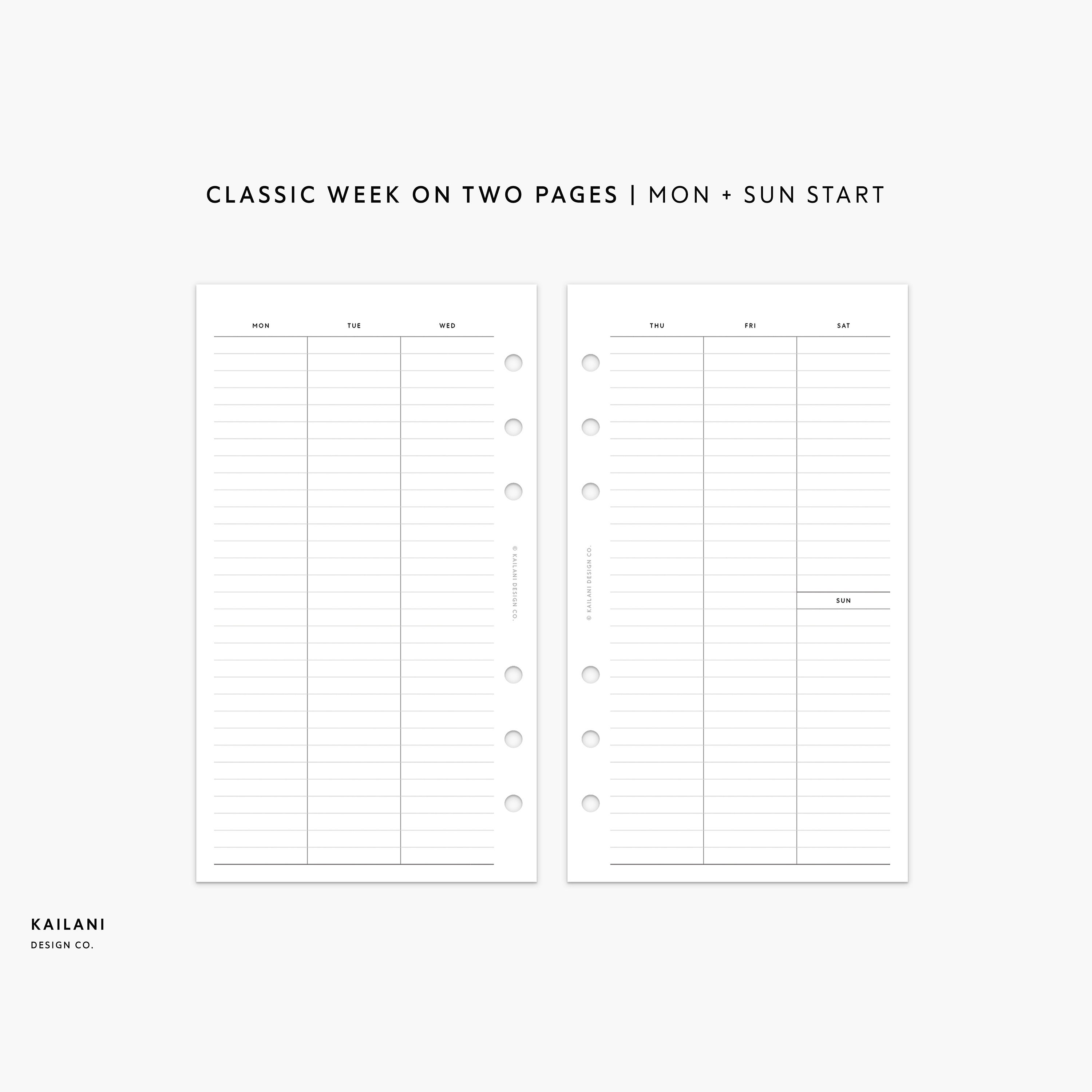 Personal Undated Weekly Inserts Printable, Week on Two Pages, WO2P ...