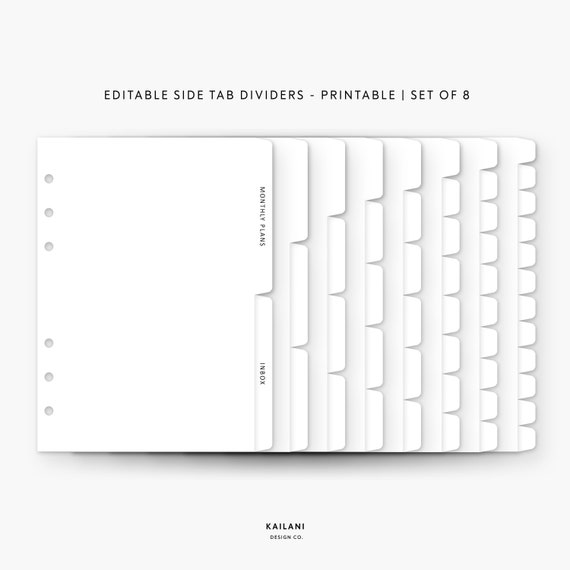Personal Wide Editable Printable Dividers Printable Divider - Etsy