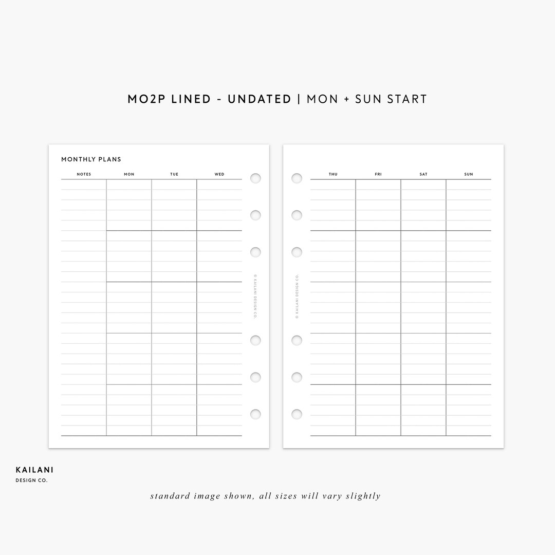 UNDATED Personal Monthly Planner Inserts, Personal Month on Two Pages ...