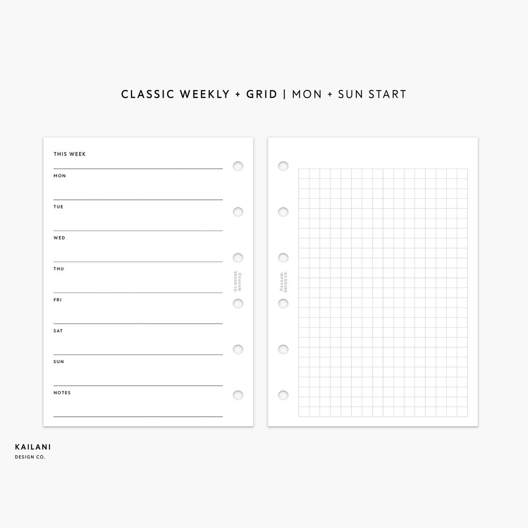 Pocket Rings Inserts, Week on One Page, Pocket WO1P, Week on Two Pages ...