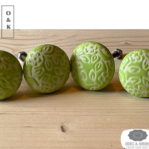 Etched Lime Green Drawer Knob Chartreuse Ceramic Knob Cabinet Knob ...