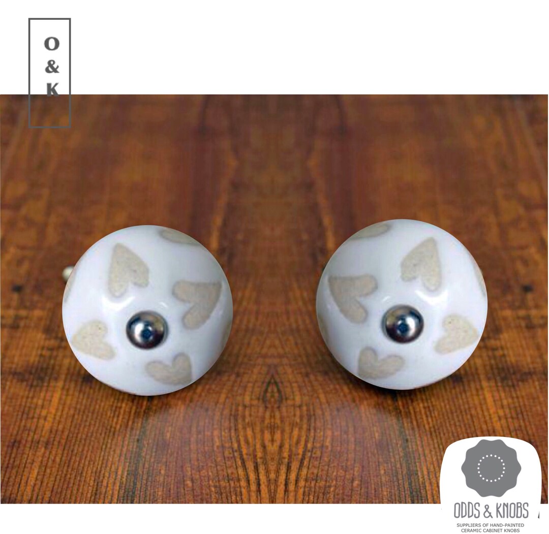 Etched White Beige Drawer Knob White Hearts Cream Stone Ceramic Knob Cabinet Knob Wardrobe ...