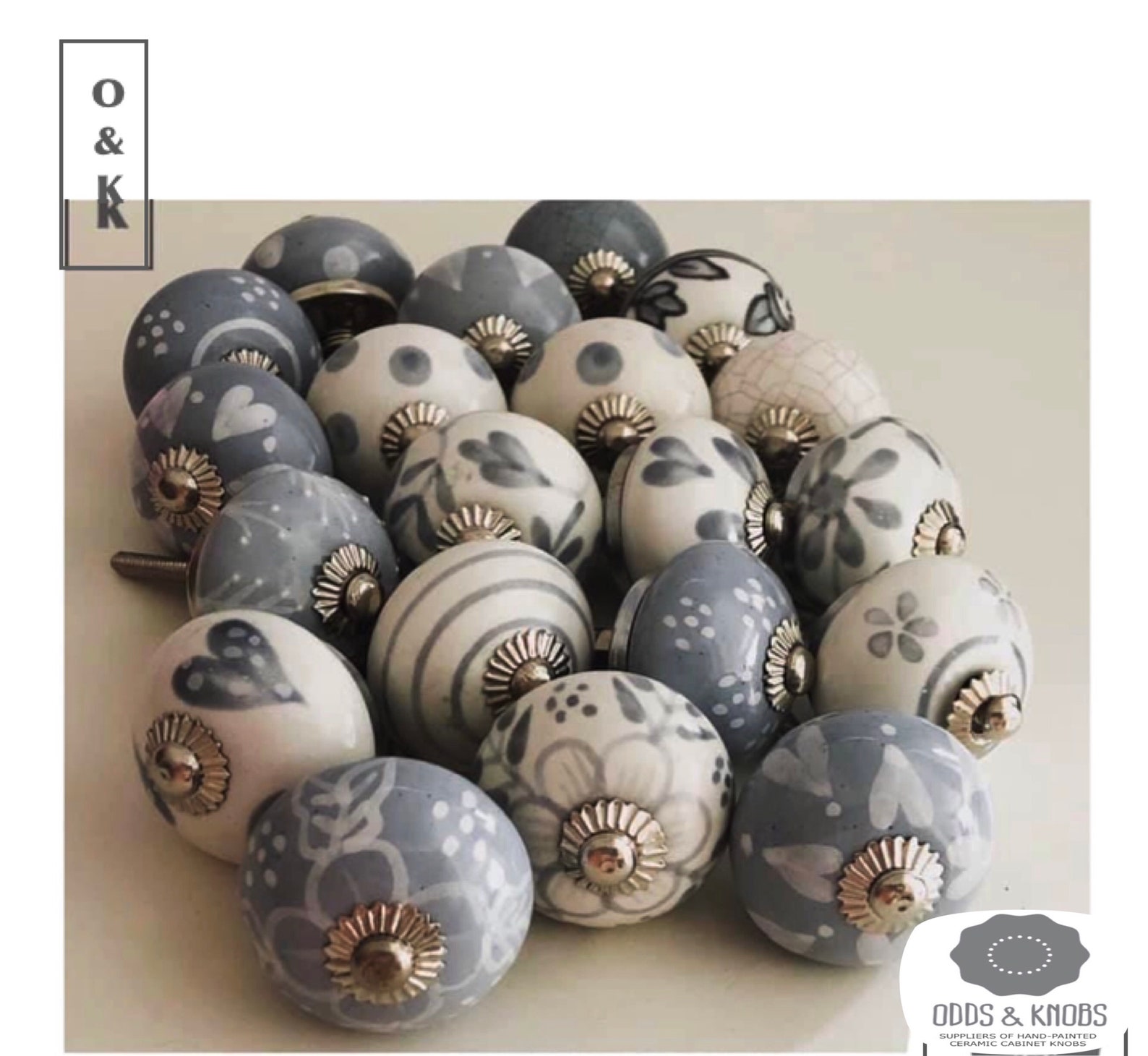 Vintage Style Smokey Grey and White Ceramic Cabinet Knobs Grey White ...