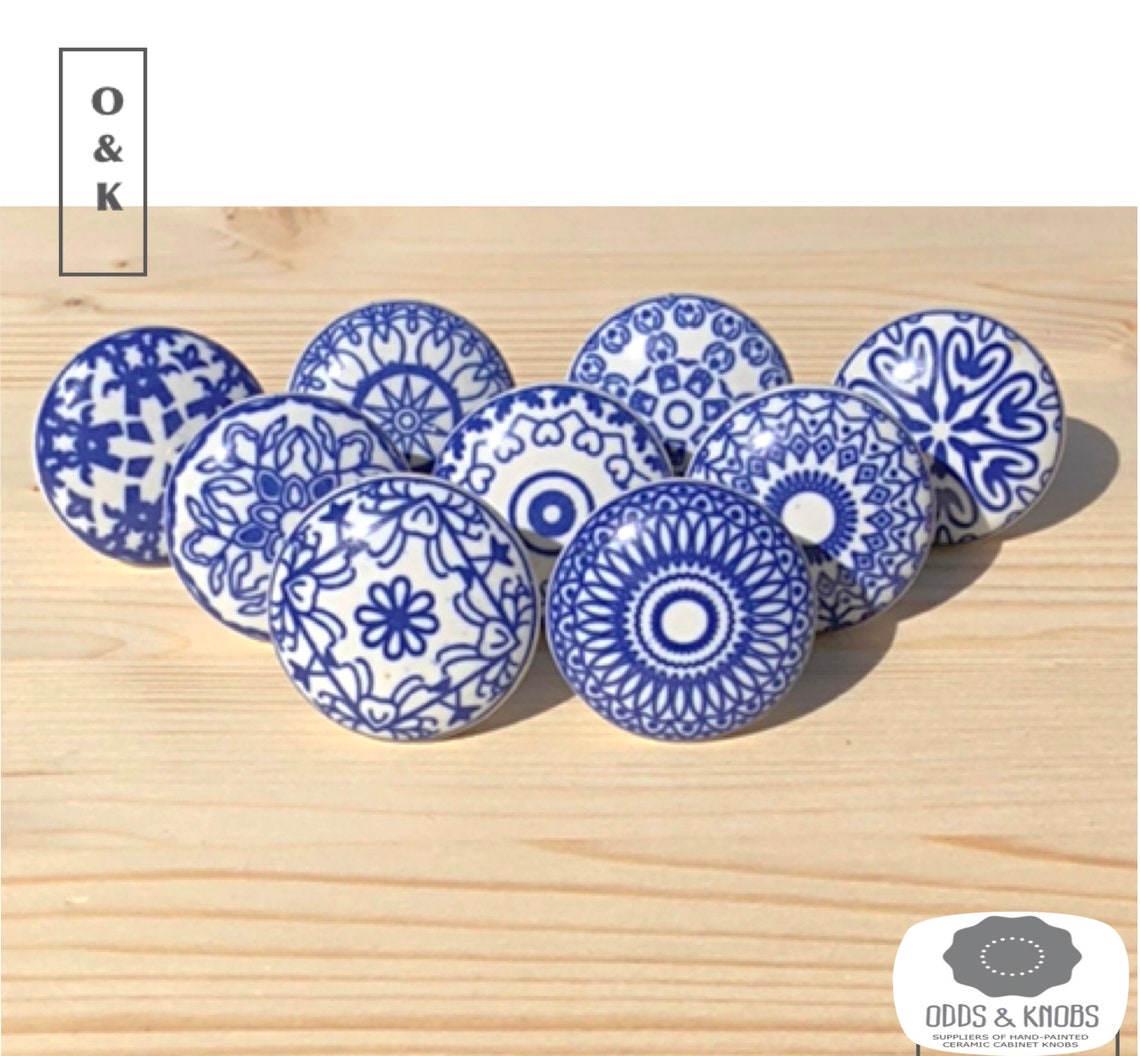 Mandala Blue and White Ceramic Drawer Knob Mosaic Cabinet Knob - Etsy UK