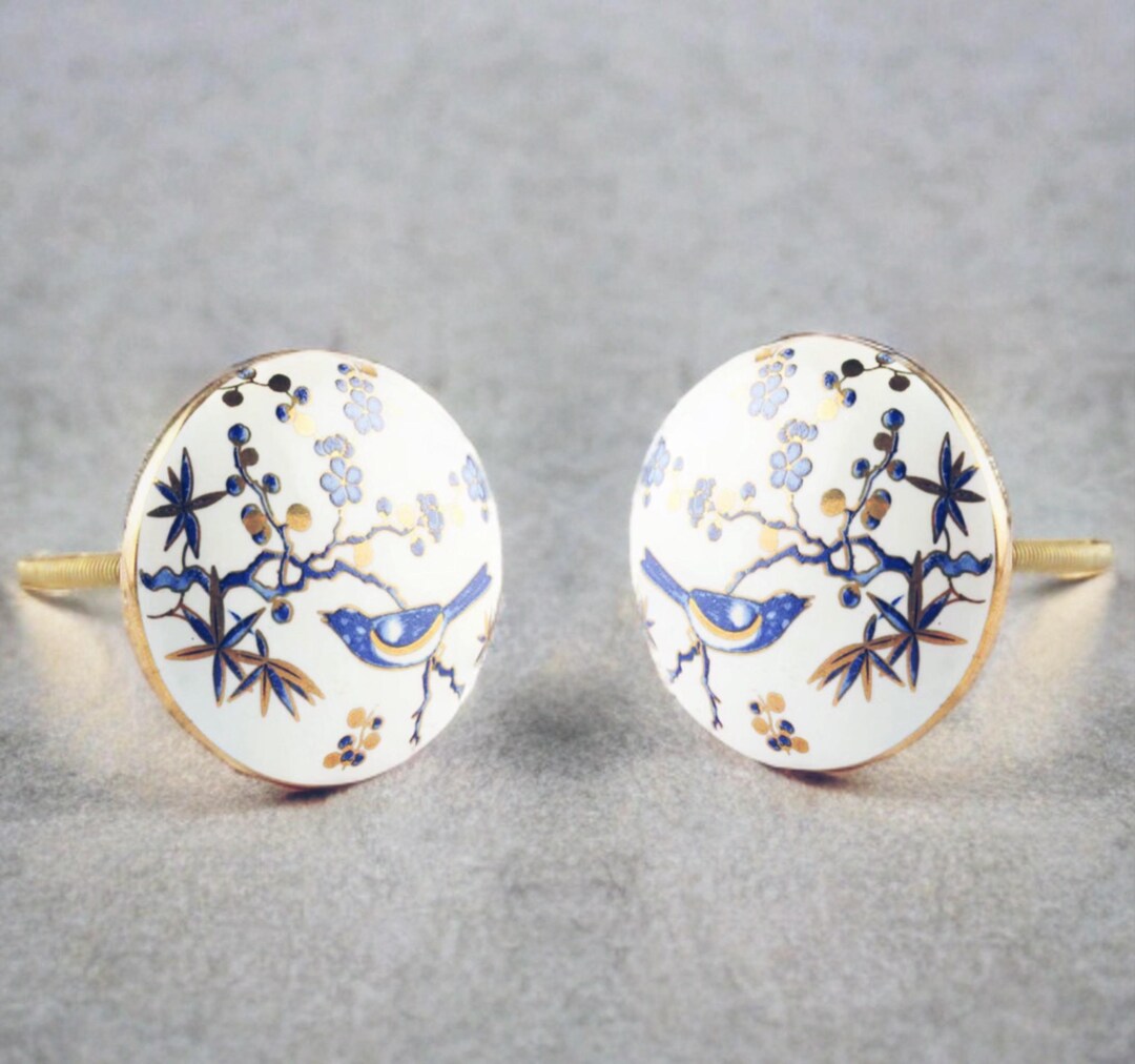 White Blue Bird Ceramic Knob Hand Painted Antique Knob Vintage Chic Ceramic Knob Cabinet Handles ...