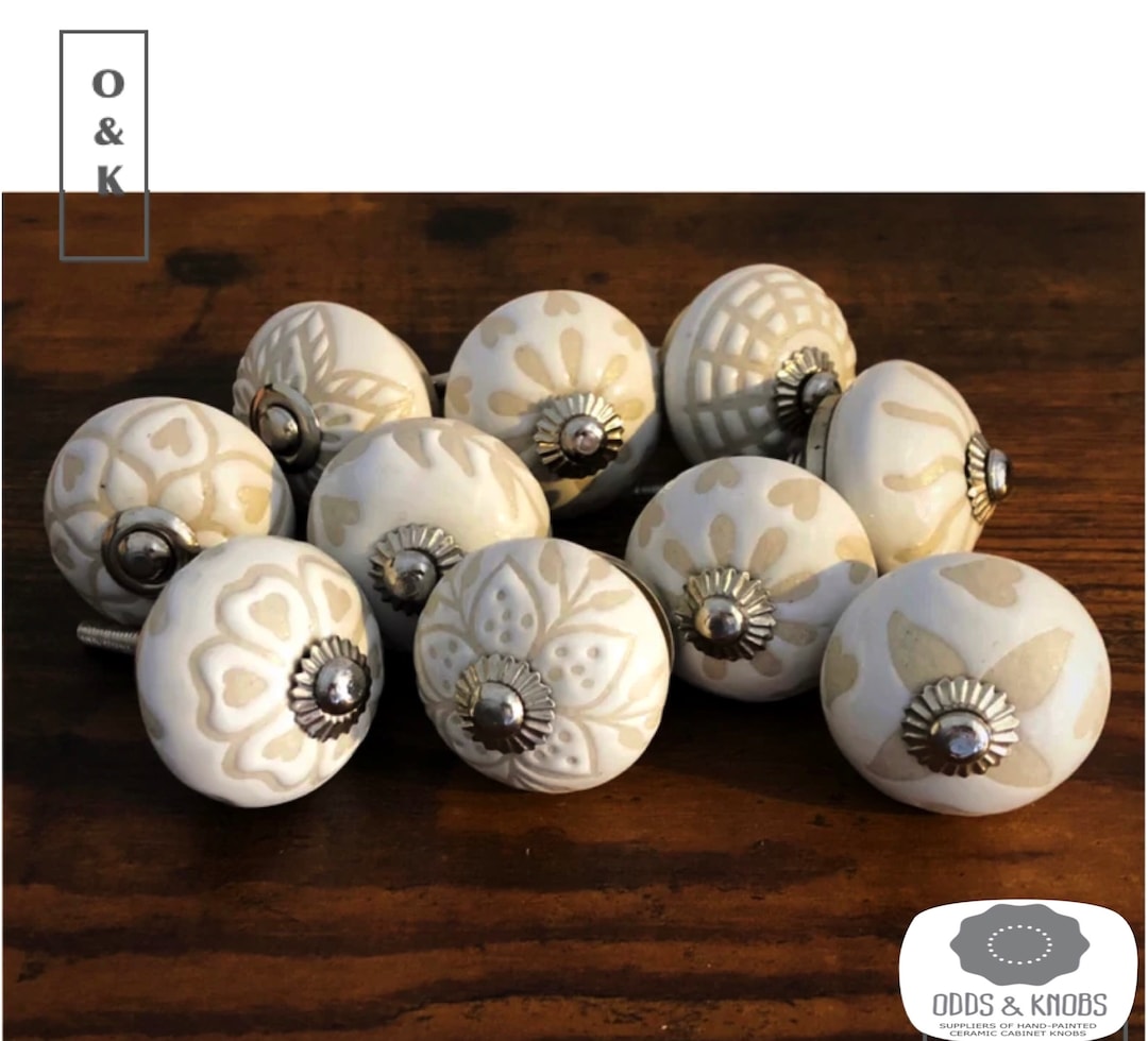 Etched Cream Beige Drawer Knob White Stone Ceramic Knob Cabinet Knob Wardrobe Handles Knobs and ...