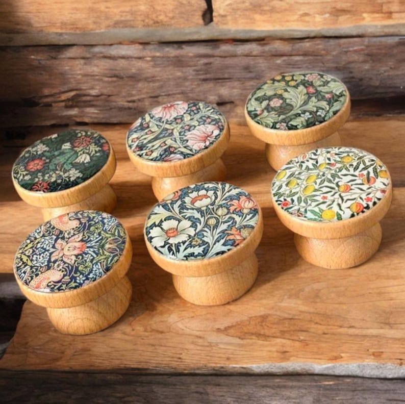 William Morris Cabinet Knobs, Strawberry Thief/green Collection ...