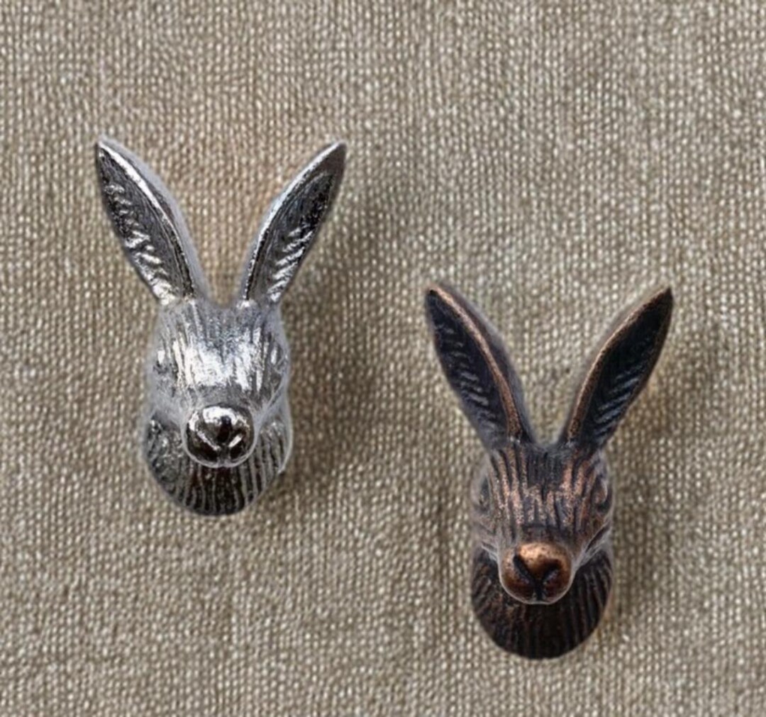 Antique Rabbit Cast Iron Drawer Knobs Hare Head Cabinet Handle Silver ...