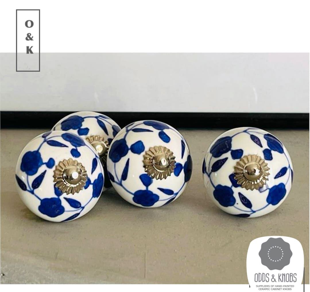 Ornate Blue and White Ceramic Drawer Knob Vintage Cabinet Knob - Etsy
