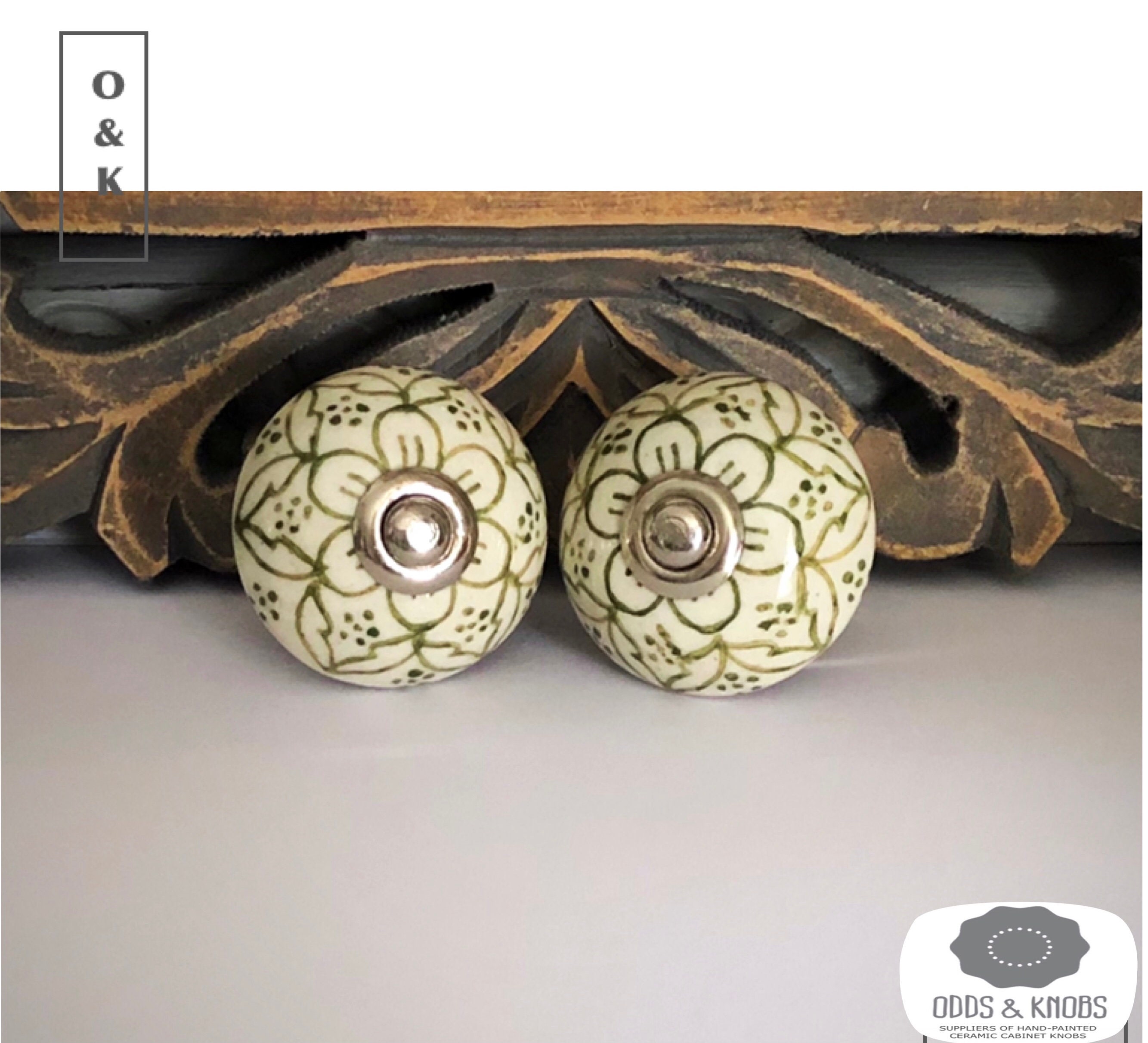 Ornate Dark Green Hand Painted Drawer Knob Ceramic Knob - Etsy