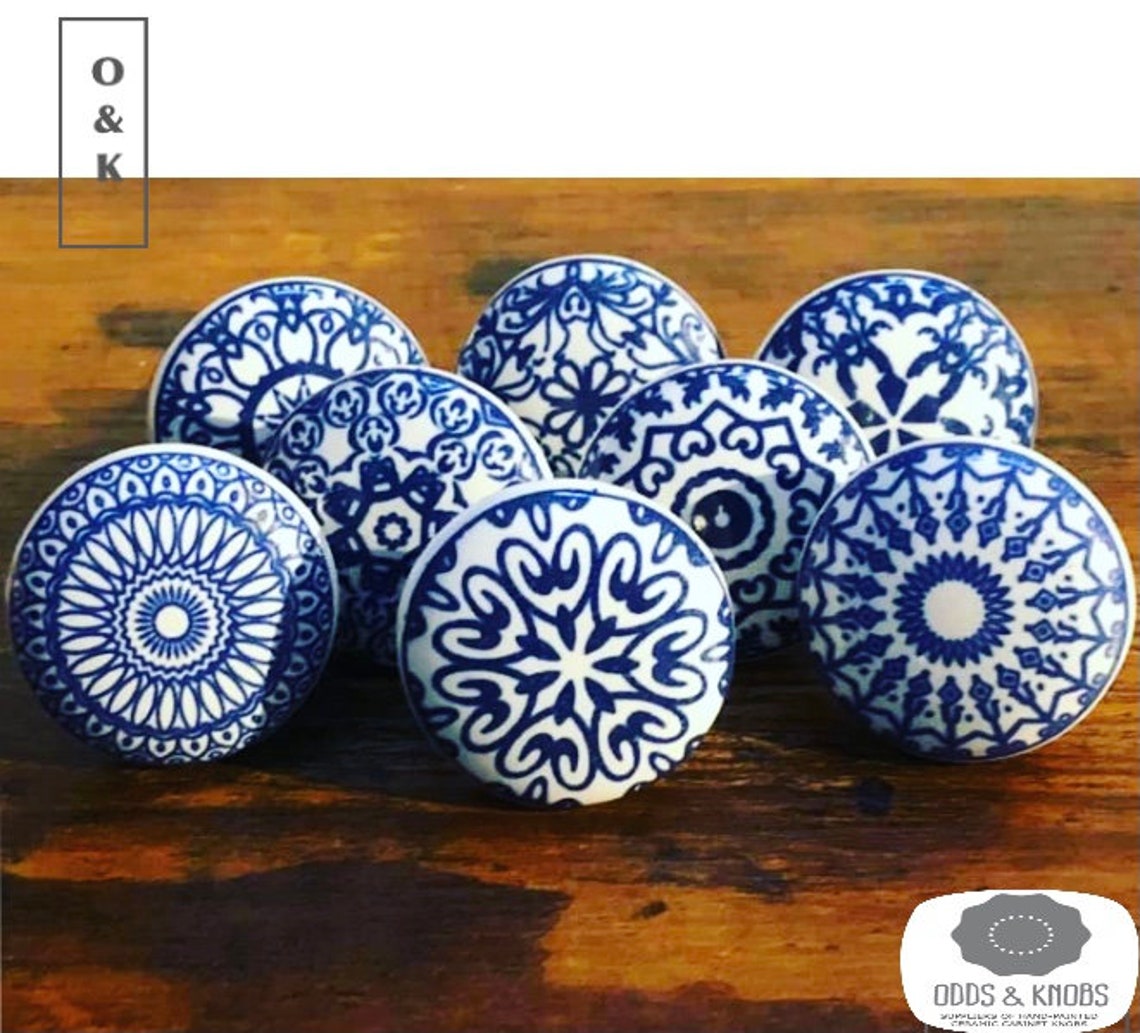 Blue and White Mandala Ceramic Drawer Knob Cabinet Knob - Etsy