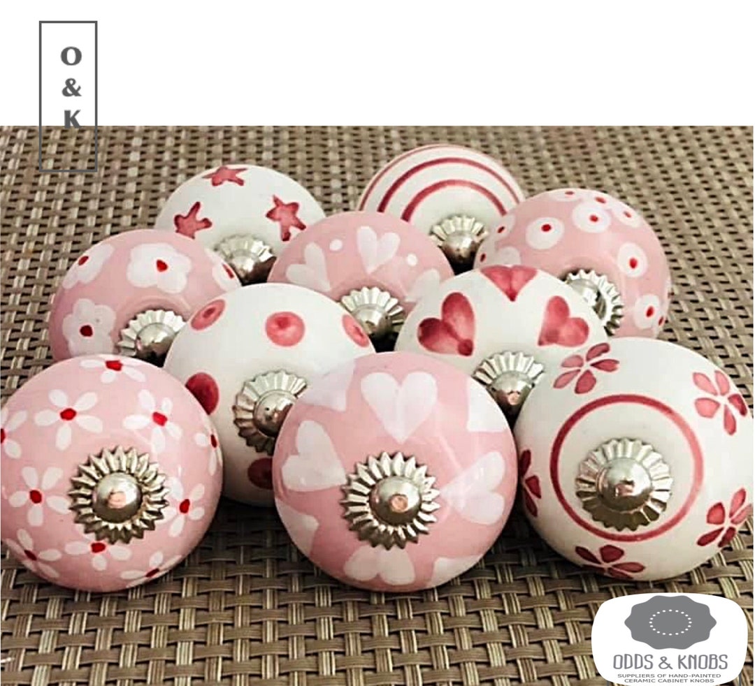 Pink and White Drawer Knob Pink and White Handpainted Ceramic Knob ...