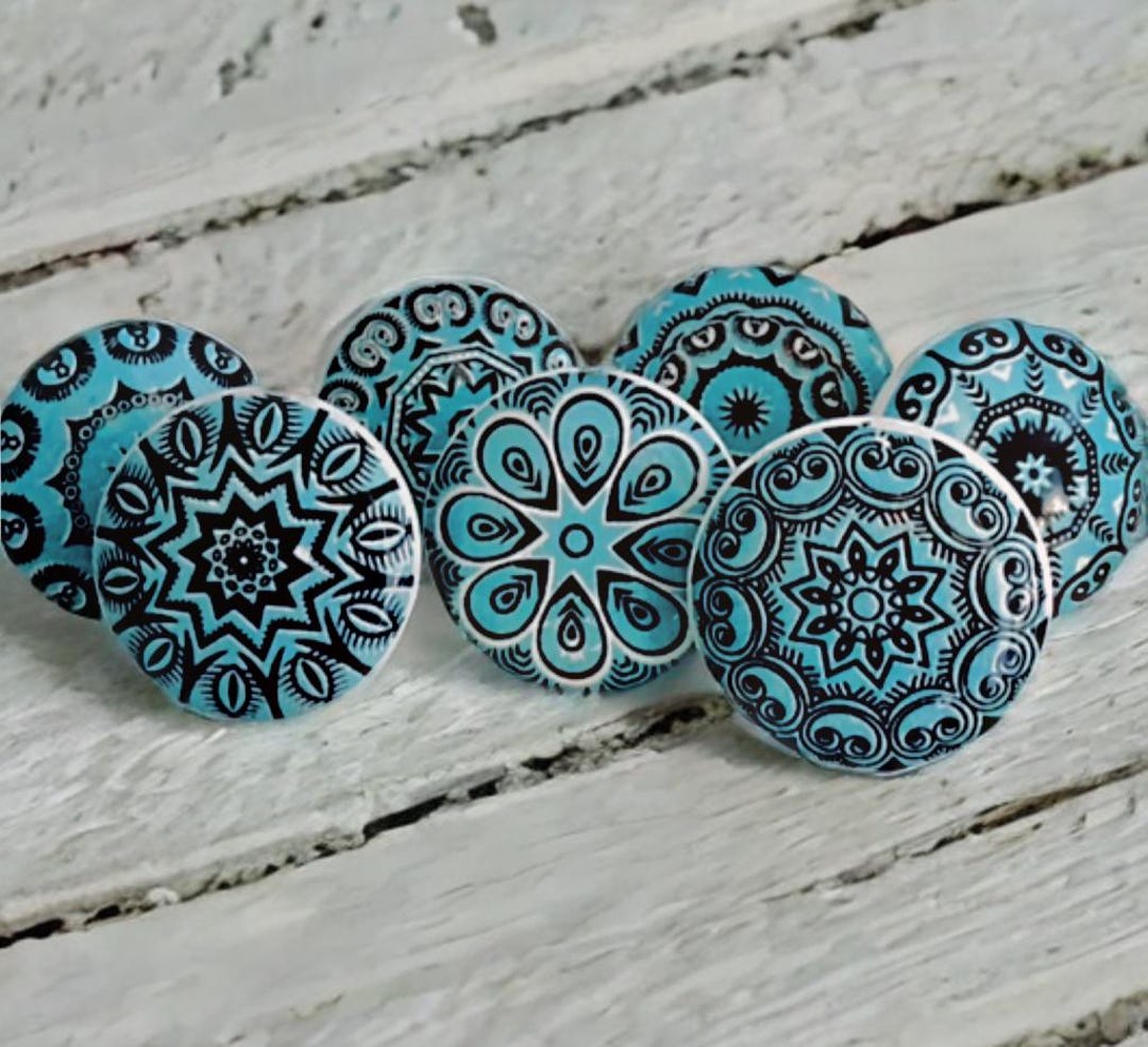 Mandala Turquoise Drawer Knob Mosaic Teal Aqua Ceramic Cabinet Knob ...