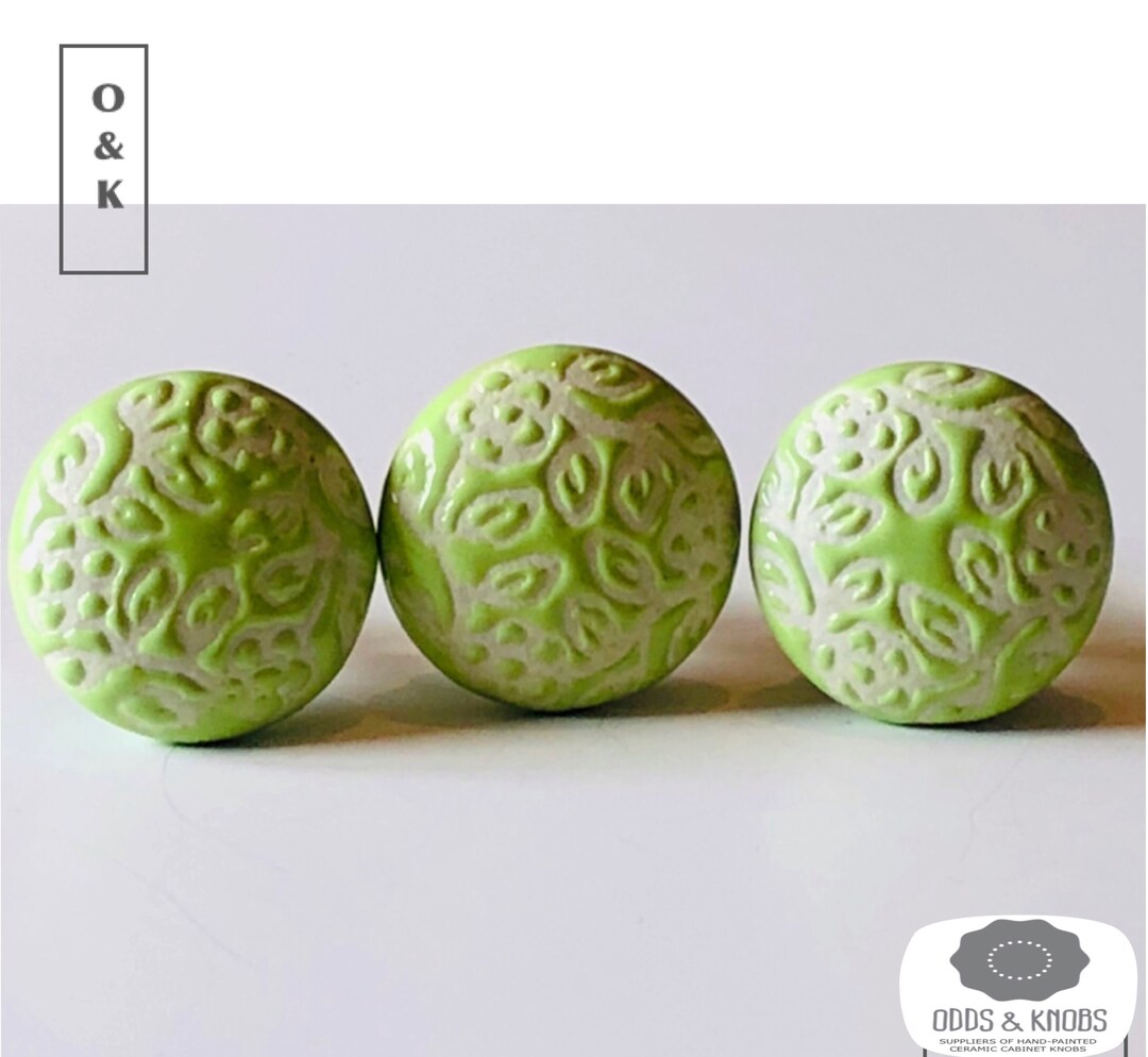 Etched Lime Green Drawer Knob Chartreuse Ceramic Knob Cabinet Knob ...