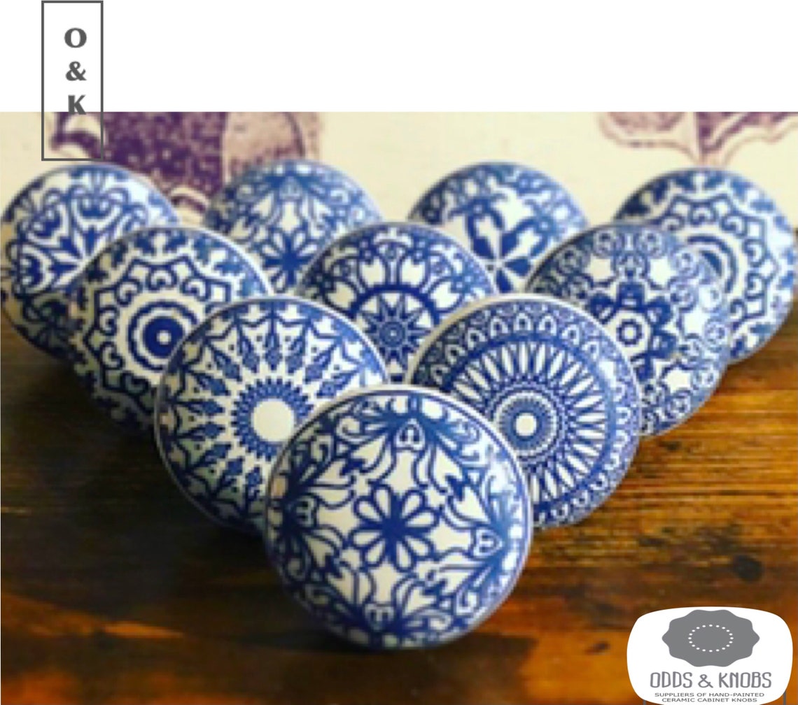 Blue and White Mandala Ceramic Drawer Knob Cabinet Knob - Etsy