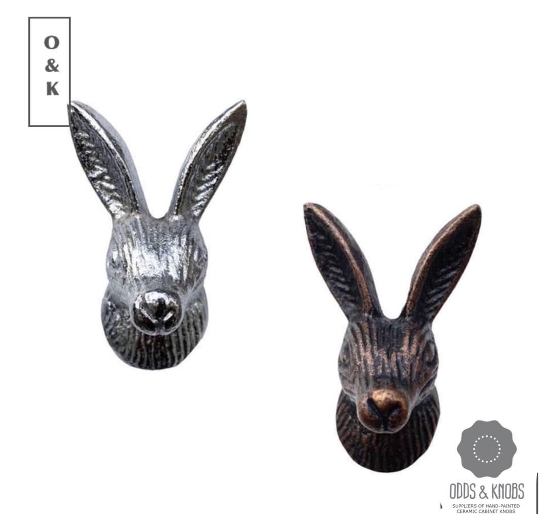 Antique Rabbit Cast Iron Drawer Knobs Hare Head Cabinet Handle Silver ...