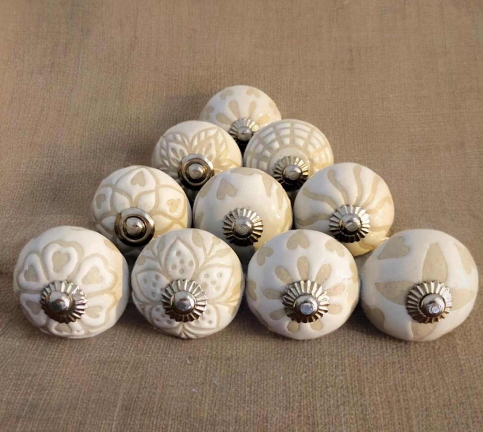 Etched Cream Beige Drawer Knob White Stone Ceramic Knob Cabinet Knob ...