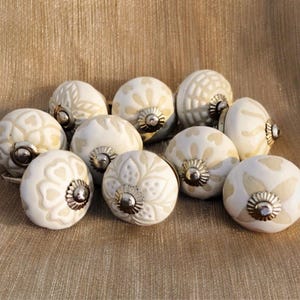 Etched Cream Beige Drawer Knob White Stone Ceramic Knob Cabinet Knob ...